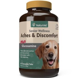 naturvet – senior wellness aches & discomfort for dogs plus glucosamine – 60 chewable tablets | supports joint health & function | relieves aches & discomfort