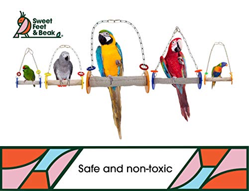 Sweet Feet and Beak Roll Bird Swing - Pumice Perch Bird Toys Trims Nails and Beaks, Safe and Non-Toxic Bird Cage Accessories for Small and Large Birds, Swinging Toys Birds Will Love, Large 10.5 Inches