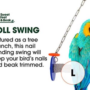 Sweet Feet and Beak Roll Bird Swing - Pumice Perch Bird Toys Trims Nails and Beaks, Safe and Non-Toxic Bird Cage Accessories for Small and Large Birds, Swinging Toys Birds Will Love, Large 10.5 Inches