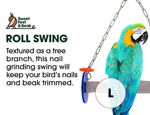 Sweet Feet and Beak Roll Bird Swing - Pumice Perch Bird Toys Trims Nails and Beaks, Safe and Non-Toxic Bird Cage Accessories for Small and Large Birds, Swinging Toys Birds Will Love, Large 10.5 Inches