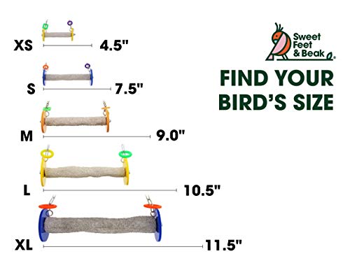 Sweet Feet and Beak Roll Bird Swing - Pumice Perch Bird Toys Trims Nails and Beaks, Safe and Non-Toxic Bird Cage Accessories for Small and Large Birds, Swinging Toys Birds Will Love, Large 10.5 Inches