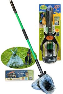 gogo stik xp totally clean pro pooper scooper with bags for all dog pet waste cleanup. 37inch. keeps hands and scooper clean. use store bags or heavy dootie bags. unbreakable frp handle.