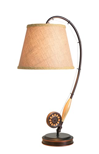 Kenroy Home 32193ORB Fly Rod Table Lamp with Oil Rubbed Bronze w/Wood Accent Finish, Rustic Style, 27.5" Height, 12" Width, 14.5" Depth