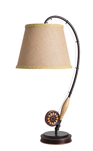 Kenroy Home 32193ORB Fly Rod Table Lamp with Oil Rubbed Bronze w/Wood Accent Finish, Rustic Style, 27.5" Height, 12" Width, 14.5" Depth