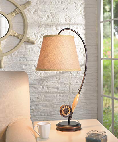 Kenroy Home 32193ORB Fly Rod Table Lamp with Oil Rubbed Bronze w/Wood Accent Finish, Rustic Style, 27.5" Height, 12" Width, 14.5" Depth