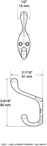 Liberty B42302Z-OB3-C Heavy Duty Coat and Hat Hook, 3 Inches