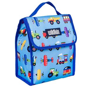 wildkin kids insulated lunch bag for boys & girls, reusable lunch bag is perfect for daycare & preschool, ideal for packing hot or cold snacks for school & travel lunch bags(trains, planes and trucks)