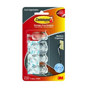 command medium cord clips, clear, 4-clip