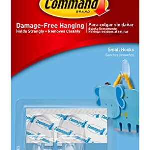 Command Small , Damage Free Hanging Wall Hooks with Adhesive Strips, No Tools Wall Hooks for Hanging Decorations in Living Spaces, 2 Clear Wall Hooks and 4 Command Strips