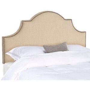 safavieh hallmar hemp linen upholstered arched headboard - brass nailhead (king)