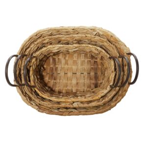 Deco 79 Metal Oval Storage Basket with Metal Handles, Set of 3 16", 13", 11"W, Brown