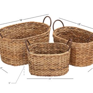 Deco 79 Metal Oval Storage Basket with Metal Handles, Set of 3 16", 13", 11"W, Brown