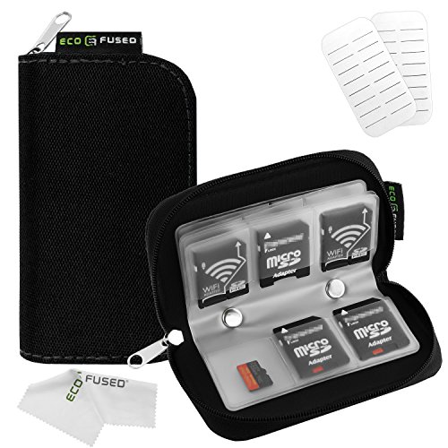 Memory Card Case - Fits up to 22x SD, SDHC, Micro SD, Mini SD and 4X CF - Holder with 22 Slots - Microfiber Cleaning Cloth Included