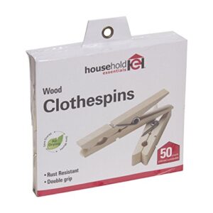 household essentials classic birchwood clothespins, bag of 50