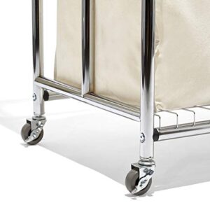 Seville Classics Laundry Hamper Sorter Cart Mobile Premium 3-Bag with Clothes Rack, Chrome