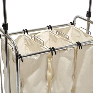 Seville Classics Laundry Hamper Sorter Cart Mobile Premium 3-Bag with Clothes Rack, Chrome