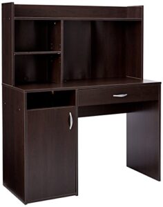 sauder beginnings transitional desk with hutch, cinnamon cherry finish