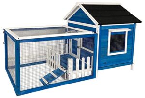 advantek win pet white picket fence rabbit hutch royal blue with white trim, fits 1-2 rabbits