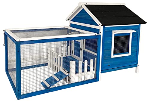 Advantek Win Pet White Picket Fence Rabbit Hutch Royal Blue with White Trim, Fits 1-2 Rabbits