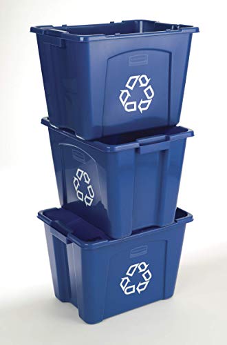 Rubbermaid Commercial Products, Recycling Bin/Box for Paper and Packaging, Stackable, 14 GAL, for Indoors/Outdoors/Garages/Homes/Commercial Facilities, Blue (FG571473BLUE)