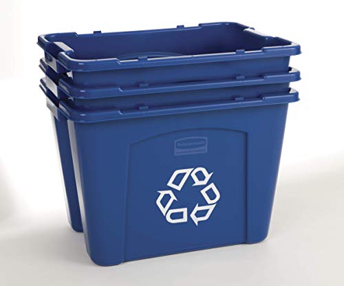 Rubbermaid Commercial Products, Recycling Bin/Box for Paper and Packaging, Stackable, 14 GAL, for Indoors/Outdoors/Garages/Homes/Commercial Facilities, Blue (FG571473BLUE)