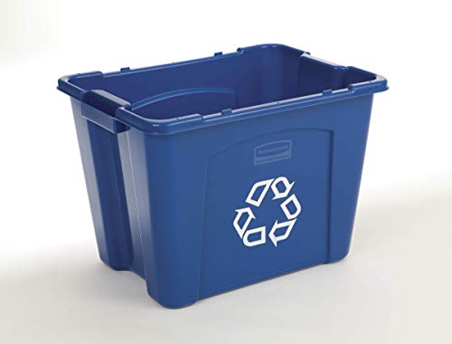 Rubbermaid Commercial Products, Recycling Bin/Box for Paper and Packaging, Stackable, 14 GAL, for Indoors/Outdoors/Garages/Homes/Commercial Facilities, Blue (FG571473BLUE)