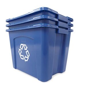 Rubbermaid Commercial Products, Recycling Bin/Box for Paper and Packaging, Stackable, 14 GAL, for Indoors/Outdoors/Garages/Homes/Commercial Facilities, Blue (FG571473BLUE)