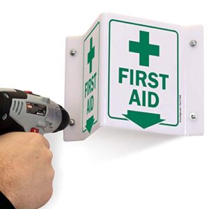 SmartSign"First Aid" Projecting Sign with Down Arrow | 5" x 6" Acrylic