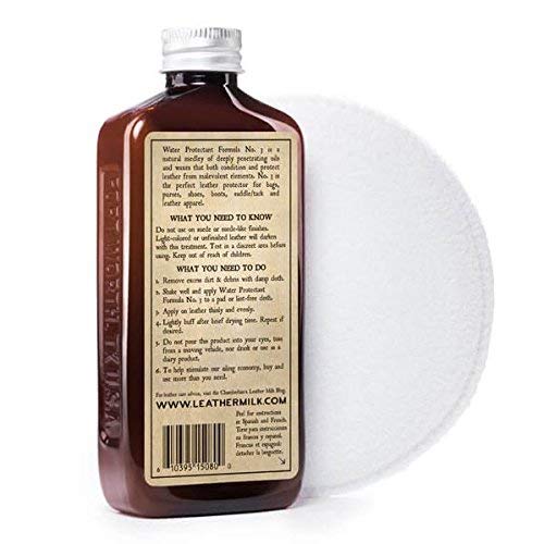 Leather Milk Leather Water Repellent and Protector - Water Protectant No. 3 - All Natural, Non-Toxic Water Proofer and Liquid Sealant. Made in The USA. 2 Sizes. Includes Premium Applicator Pad!