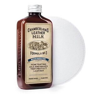 Leather Milk Leather Water Repellent and Protector - Water Protectant No. 3 - All Natural, Non-Toxic Water Proofer and Liquid Sealant. Made in The USA. 2 Sizes. Includes Premium Applicator Pad!