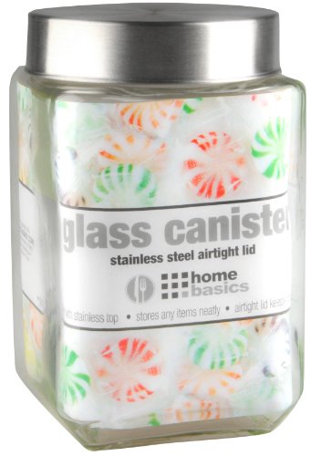 Home Basics Large 56 oz. Square Glass Canister Jar Container Fresh Sealed with Air-Tight Stainless-Steel Twist Top Lid for Kitchen Pantry Food Storage Organization, Clear