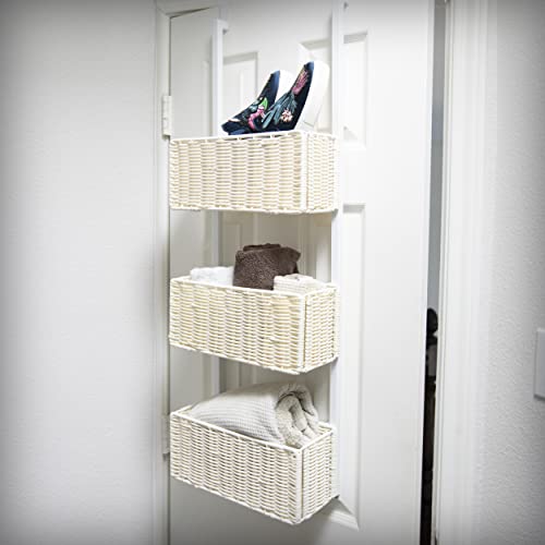 SEI Furniture Over-The- Door 3-Tier Woven Basket Storage, White