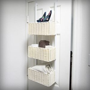 SEI Furniture Over-The- Door 3-Tier Woven Basket Storage, White