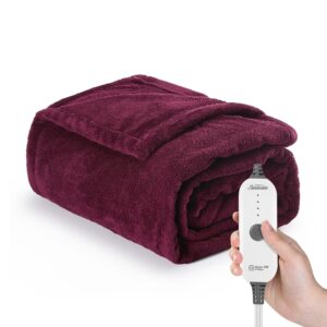 sunbeam royal luxe cabernet heated personal throw / blanket, cozy-warm, adjustable heat settings