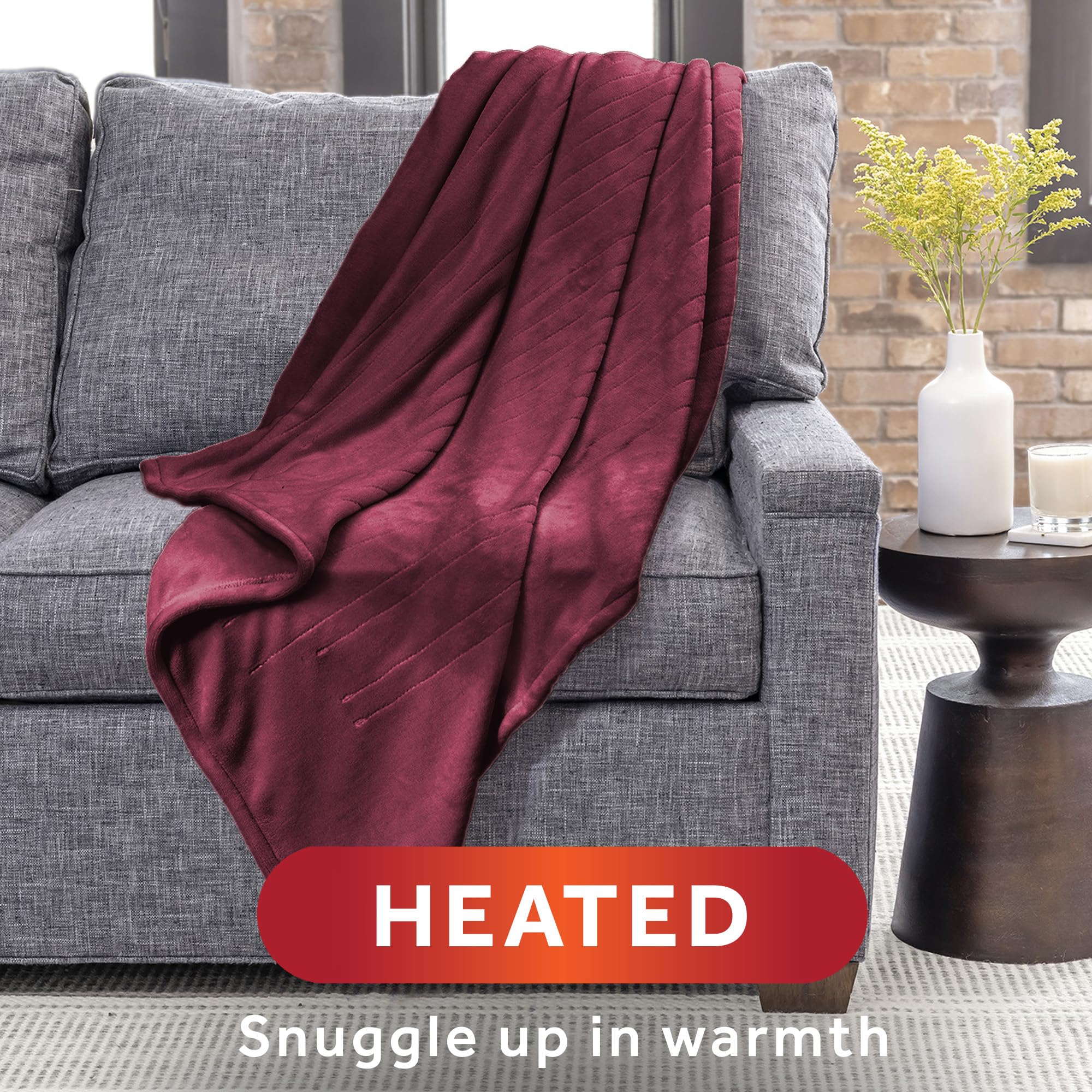 Sunbeam Royal Luxe Cabernet Heated Personal Throw / Blanket, Cozy-Warm, Adjustable Heat Settings