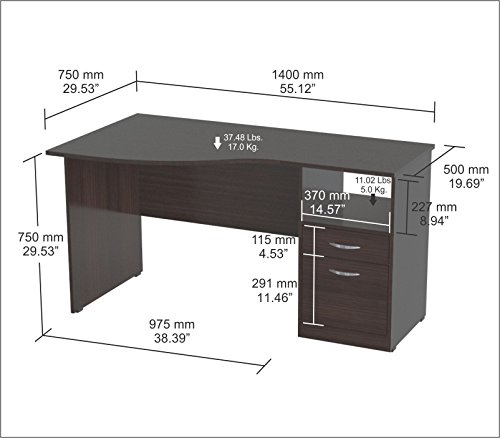 Inval America Curved Top Desk, Espresso-Wenge/Silver