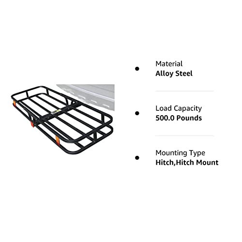 MaxxHaul 70107 53" x 19-1/2" Hitch Cargo Carrier - Trailer Mount Steel With High Side Rails For RV's, Trucks, SUV's, Vans, Cars 2" Receiver 500-lb Load Capacity , Black