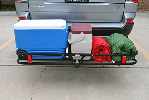 MaxxHaul 70107 53" x 19-1/2" Hitch Cargo Carrier - Trailer Mount Steel With High Side Rails For RV's, Trucks, SUV's, Vans, Cars 2" Receiver 500-lb Load Capacity , Black