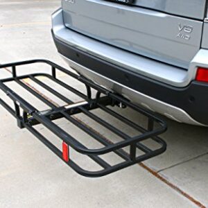 MaxxHaul 70107 53" x 19-1/2" Hitch Cargo Carrier - Trailer Mount Steel With High Side Rails For RV's, Trucks, SUV's, Vans, Cars 2" Receiver 500-lb Load Capacity , Black