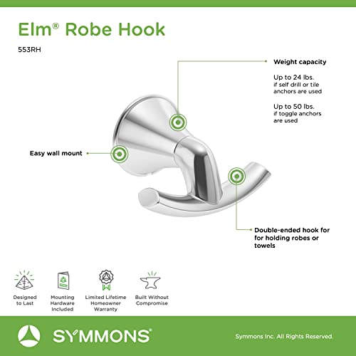 Symmons 553RH Elm Wall-Mounted Double Robe Hook in Polished Chrome