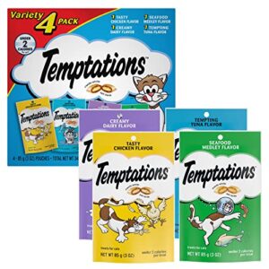 temptations classic crunchy and soft cat treats feline favorite variety pack, 3 oz. pouches,4 count