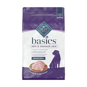 blue buffalo basics skin & stomach care, natural senior dry dog food, turkey & potato 24-lb