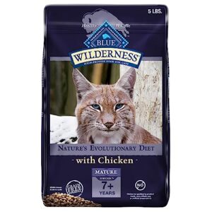 blue buffalo cat food for mature cats, natural chicken recipe, senior dry cat food, 5 lb bag