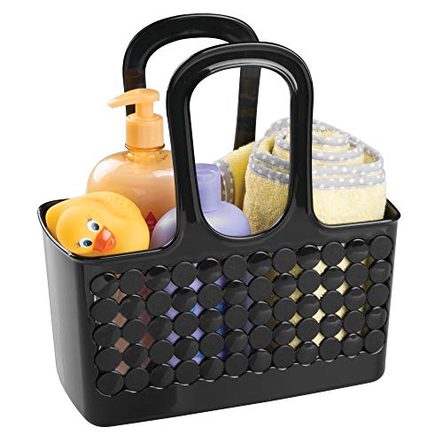 IDesign Plastic Divided Shower Caddy Tote, College Essential for Dorm Room, Communal and Shared Bathroom, The Orbz Collection - 11.25" x 5.25" x 12", Black, Small