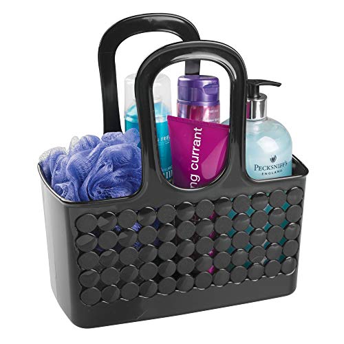 IDesign Plastic Divided Shower Caddy Tote, College Essential for Dorm Room, Communal and Shared Bathroom, The Orbz Collection - 11.25" x 5.25" x 12", Black, Small