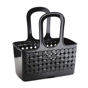 IDesign Plastic Divided Shower Caddy Tote, College Essential for Dorm Room, Communal and Shared Bathroom, The Orbz Collection - 11.25" x 5.25" x 12", Black, Small