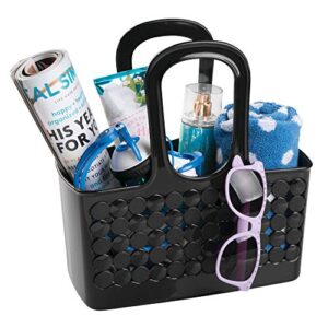 IDesign Plastic Divided Shower Caddy Tote, College Essential for Dorm Room, Communal and Shared Bathroom, The Orbz Collection - 11.25" x 5.25" x 12", Black, Small