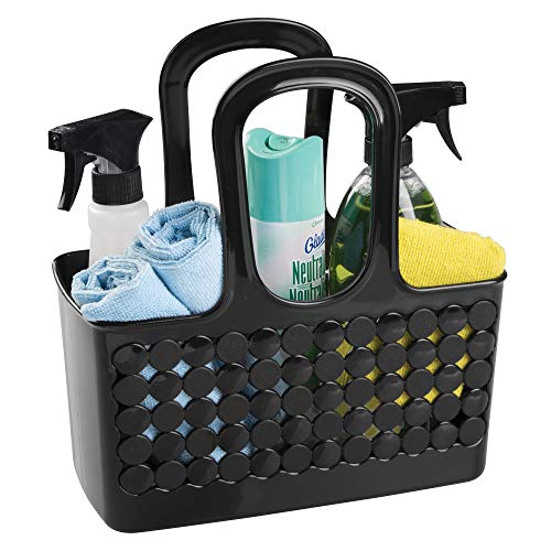 IDesign Plastic Divided Shower Caddy Tote, College Essential for Dorm Room, Communal and Shared Bathroom, The Orbz Collection - 11.25" x 5.25" x 12", Black, Small