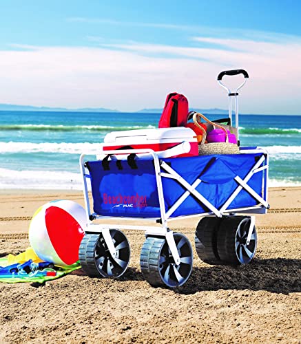 Mac Sports Heavy Duty Collapsible Folding All Terrain Utility Beach Wagon Cart, Blue/White