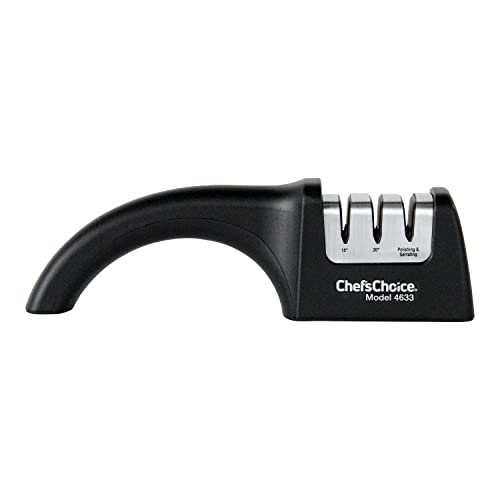 Chef'sChoice AngleSelect Diamond Hone Professional Manual Knife Sharpener for Straight and Serrated Knives with Precise Angle Control Compact Footprint, 3-Stage, black